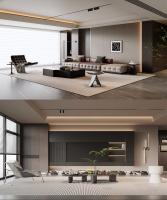 China Modern Minimalist Dark Tone Integrated TV Wall Cabinet (All Melamine Board) for sale