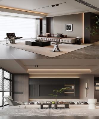 China Modern Minimalist Dark Tone Integrated TV Wall Cabinet (All Melamine Board) for sale