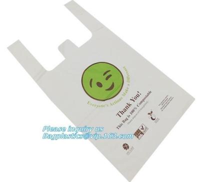 China Biodegradable Plastic T Shirt Food Bag Compostable Vest Carrier Shopping Bag, compost home ASTM D6400 biodegradable tran for sale