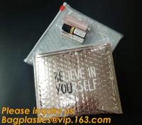 China Factory Shiny Rose Gold Silver Cosmetic Zipper Bubble Bag Self Adhesive Plastic Pe Material Mailer Zip Lock Padded Bag, for sale