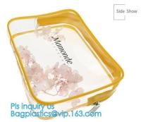 China Trendy transparent PVC makeup bag with nylon handle, pvc hanging travel cosmetic makeup zipper bag, travel makeup organi for sale