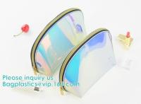 China Custom Laser holographic hologram sewing pvc bag pvc cosmetic makeup bag,Women's Metallic Silver Iridescent Holographic for sale