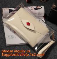 China Button Closure PVC Clutch Bag For Women Handbag Snap Sleeve Cosmetic Makeup Bag, Satchel Golden Handle Chain Clutch PVC for sale