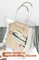 China customized printing soft clear pvc packaging bag with handle for wine, vinyl pvc zipper gift tote bags with handles for sale