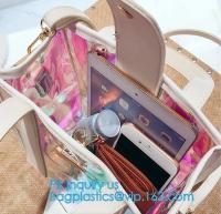 China Jelly color laser shoulder bag pvc leather tote bag, Studded Clear Tote/PVC shoulder bag, Fashion Translucent Hologram K for sale