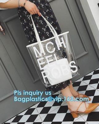 China Makeup Bag with Shoulder Strap Pro Round Bag, rope handle clear Transparent tote bag, stadium clear vinyl pvc zipper bag for sale