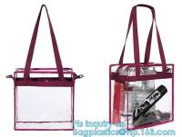 China Eco-Friendly Customized PVC Bag for Shopping, cosmetic packaging handle zipper top pouch printed transparent tote shoppe for sale