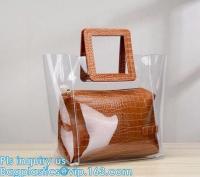China Promotional Sport Travel Womens Shopping Shoulder Strap Clear PVC Zipper Beach Tote Bag, shoulder PVC jelly bag tote han for sale