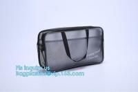China Embroidery Logo black nylon mesh cosmetic bag with zipper, mesh net zipper cosmetic makeup bag with custom logo, Women M for sale