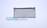 China Embroidery Logo black nylon mesh cosmetic bag with zipper, mesh net zipper cosmetic makeup bag with custom logo, Women M for sale