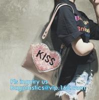 China Handle Style PVC Material Shopping Tote Bags, Vinyl PVC Tote Handle Cosmetic Handbag Swimming Bag for Girls, black mesh for sale