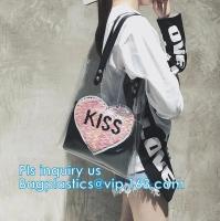 China Handle Style PVC Material Shopping Tote Bags, Vinyl PVC Tote Handle Cosmetic Handbag Swimming Bag for Girls, black mesh for sale