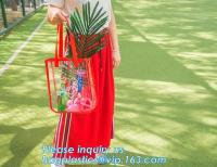 China Shoulder Tote Pouch Clear PVC Beach Bag With Interior Pocket Handbag Totes With Zipper Carry Shopping Bag for sale