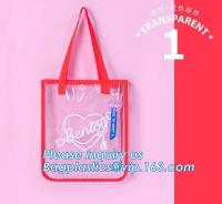 China Shoulder Tote Pouch Clear PVC Beach Bag With Interior Pocket Handbag Totes With Zipper Carry Shopping Bag for sale