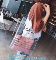 China Zipper Clear Stadium PVC Shopping Tote Bag With Side Pocket, promotional shiny vinyl pvc shopping tote bag, 600D PVC Pol for sale