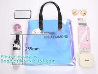 China Neon Rainbow Hologram PVC Tote Bag custom holographic handbag PVC handle beach bag,Cosmetic Makeup Travel Pouch,Zipper for sale