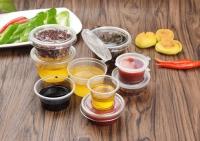 China Custom printed clear transparent disposable PET plastic source cup bowl,0.75oz Disposable clear plastic PP Sauce Cup pac for sale