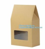 China baguette brown kraft paper bag with clear window french bread paper bags,Printed Logo Flat Bottom Box Shape Plastic Kraf for sale