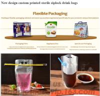 China Juice Drink Pouches Heavy Duty Hand-held Reclosable Zipper bags Stand-up Heat-proof Plastic Pouches with straw pouch sac for sale