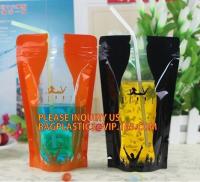 China stand up reclosable drinking pouches cold drink Zip lockkk bag with straw,Beveragereusable Kids Snack Zip Lock Juice Drink for sale