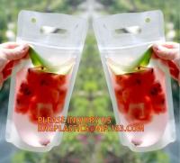 China Beverage Pouch with Plastic Straw Hand-held Clear Zipper Stand Up Juice Drink Bag,Logo Print beverage packaging sack bag for sale