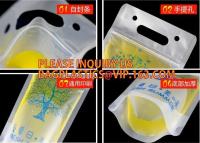 China Beverage Pouch with Plastic Straw Hand-held Clear Zipper Stand Up Juice Drink Bag,Logo Print beverage packaging sack bag for sale
