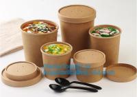 China Disposable kraft paper soup cup_Double wall disposable hot coffee kraft paper soup cup_Easy Take away cups lid spoon for sale