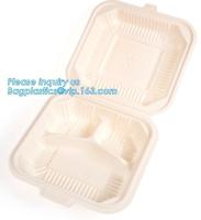 China 9 inch 3 compartment black food container corn starch clamshell,Corn Starch Food Container, Disposable Lunch Box package for sale
