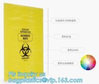 China HDPE materials yellow color disposable plastic medical biohazard bag, Autoclavable Polypropylene Bags with Message, pac for sale