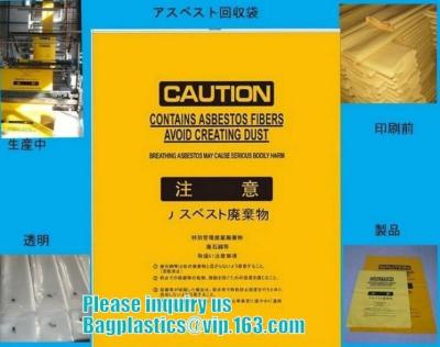 China industry waste clear asbestos bags, Sell clear plastic asbestos rubbish bags with red printing, Strong LDPE Material Asb for sale
