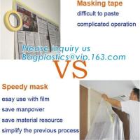 China painting painters masking film with bule tape, painting folded pre-taped core masking film, spray plastic pre-tape pla for sale