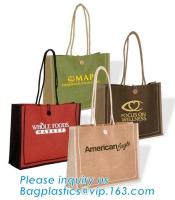China Wholesale jute tote bags with leather handles,Reusable natural color jute tote bag for shopping, Printed jute shopping b for sale