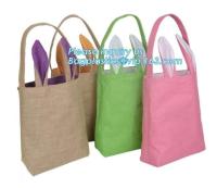 China burlap easter tote, bunny ear kid Jute Shopping Bag With Leather Handles,cambric bag,Custom logo jute tote shopping bag for sale