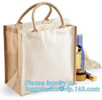 China Natural Burlap Tote Shopping Bags Reusable Jute Bags with Full Gusset with Handles Laminated Interior tote shopper pack for sale