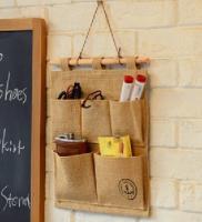 China manufacturer Natural Jute canvas fabric wall hanging storage organizer carriage bag,Wall hanging pocket storage organize for sale