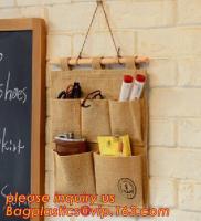 China manufacturer Natural Jute canvas fabric wall hanging storage organizer carriage bag,Wall hanging pocket storage organize for sale