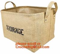 China 100% jute storage basket,natural jute material collapsible decorative storage basket,Home handmade jute woven rope toy s for sale