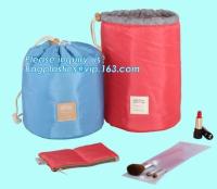 China waterproof big container cylinder cosmetic make up bag with 3 mini bags, cosmetic bag, make up bag, bagplastics bagease for sale