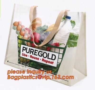 China Premium eco wholesale custom print laminated gold metallic polypropylene woven tote bag,grocery Fabric Tote PP Woven Sho for sale