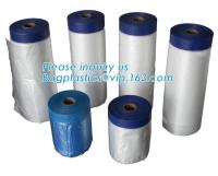 China plastic drop cloth, PE drop cloth, plastic masking film, Taped clear HDPE plastic masking film drop film, House Painting for sale