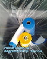 China plastic drop cloth, PE drop cloth, plastic masking film, Taped clear HDPE plastic masking film drop film, House Painting for sale