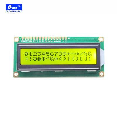 China ETON Direct Sale Manufacturer Custom 16x2 STN TFT LCD Display Module Yellow Green 5V 1602 Character 1366x768 Resolution LCD for sale