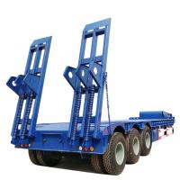 China Blue 5000kg Low Bed Semi Trailer BPW 3 Axle Low Bed Heavy Duty for sale