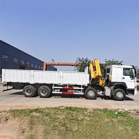 China New Sinotruk Howo Fence Cargo Truck 10Tons Folding Crane 12 Wheels 400hp For Sale for sale