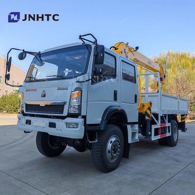 China Howo Mini 4*4 6 Wheeler Double Row Cab Cargo Truck With Telescopic Boom Crane Truck for sale