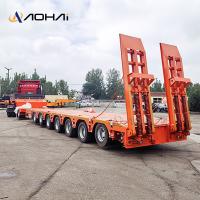 China 7-axle Stretchable Liftable 70-ton Gooseneck Low Flatbed Semi-trailer with Hydraulic Tailboard for sale