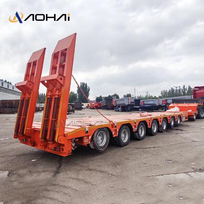China 7-axle Stretchable Liftable 70-ton Gooseneck Low Flatbed Semi-trailer with Hydraulic Tailboard for sale