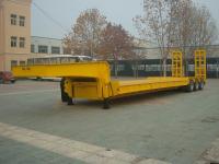 China 3 Axle Low Bed Semi Trailer Red Color With Self Steering Axles And Hydraulic Ramps for sale