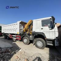 China Howo 16 Wheeler Dump Truck With 10T Foldable Arm Crane With Lifting Axle for sale