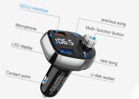 China Wireless Bluetooth Car Kit with QC3.0 Dual USB Port Hands Free Calling 12-24V for sale